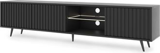 Selsey TV Schrank Board Sideboard Fernsehtisch Fernsehschrank Mit Lamellen Und LED Beleuchtung 175 cm Schwarze Beine Schwarz Bello