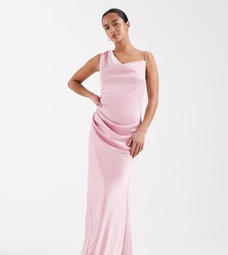 Tfnc Petite Robe longue asym&eacute;trique en satin pour demoiselle dhonneur - Rose