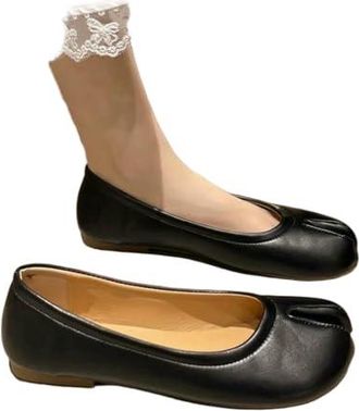 Generic SLJYM Chaussures pour femme en cuir microfibre confortables avec bout fendu Mocassins à fond souple, Noir, 39.5 EU