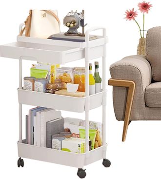 Generic Utility Cart auf Rädern, Storage Cart on | Schublade Utility Cart Storage Trolley,Lagerwagen mit Rädern, Küchenkorb Snackwagen 3 Tier beweglicher Stor