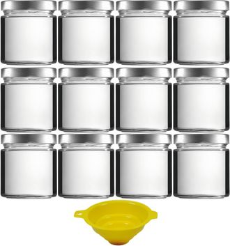 mikken Art 12 x Einmachglas 400 ml Vorratsglas mit Schraubverschluss PVC frei inkl. Trichter