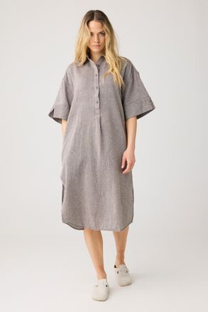 Knowledge Cotton Apparel Damen vegan Hemdkleid Struktur Geraspelte Schokolade