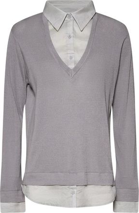 Silvian Heach Femme, Pulls, Gris, Taille: 38 FR Maglia effetto stratificato e scollo a V