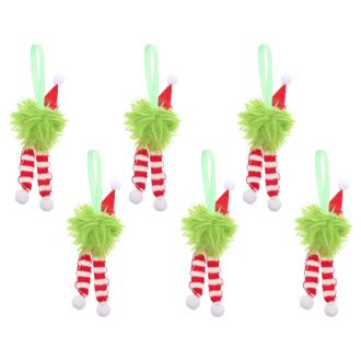 BESPORTBLE 6 St&uuml;ck Weihnachtsbaum Schmuckset Pl&uuml;sch Pompon mit Gestreiftem Schal und Weihnachtsmannm&uuml;tze 6cm Weiche Weihnachtsdeko f&uuml;r Fenster und Wand Langlebig