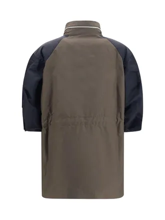 sacai Womens Nylon And Cotton Jacket With Three-Quarter Sleeves Khaki&times;navy