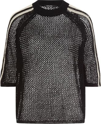Marc Aurel Femme, Pulls, Noir, Taille: 38 FR Pull en maille ajour&eacute;e avec d&eacute;tail ray&eacute;