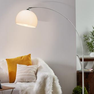 Lightbox Bogenlampe | 1,66 m H&ouml;he, &Oslash; 27 cm | dekorative Stehleuchte mit schwenkbarem Kopf & Fuss-Druck-Schalter | E27 Fassung | Wohnzimmer-Lese-Lampe aus Metal