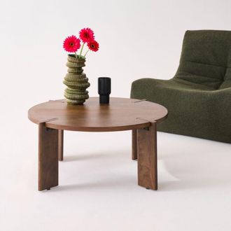 Sweeek Table basse ronde en bois de manguier massif noyer 80 cm - Reva