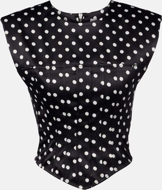 Ganni Top bustier en satin à pois