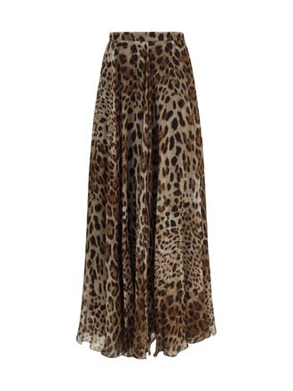 Dolce & Gabbana Womens Skirt Leopard-Print Chiffon Brown Silk Trousers