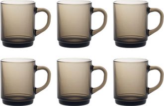 Duralex Versailles Glass Mugs Cups 260ml, Smoke, Set of 6 4020CR06