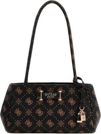 Guess sac &agrave; &eacute;paule Carrie Logo Girlfriend Shoulder Satchel Bag Espresso Logo marron fonc&eacute;