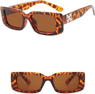 Generic Lunettes de soleil vintage pour homme - Rétro - Rectangulaire - Miroir - Petit cadre, léopard, Taille unique