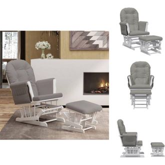 vidaXL Schaukelsessel mit Hocker Gleitend Hellgrau Stoff - Schaukelsessel - Relaxsessel - Glider Stuhl - Wickelstuhl - Stillstuhl