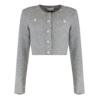 Self Portrait Femme, Pulls, Gris, Taille: 40 FR Fluffy Crystal Trim Cardigan