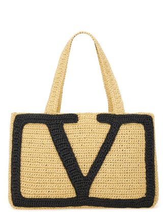 Valentino Garavani Womens Large Raffia Shopping Bag Beige Handbags Hand
