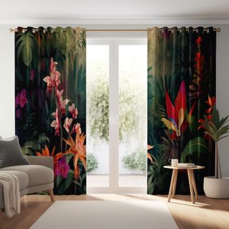 Generic Blickdichte Thermovorh&auml;nge mit &Ouml;sen H 215 x B 100 cm (2er Pack), Verdunkelungsvorhang W&auml;rmeisolierend, Retro Dschungel Blumen f&uuml;r Schlafzimmer und Woh