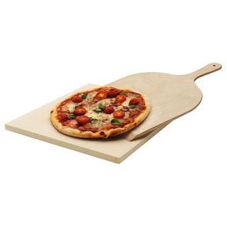 AEG Pizza-Stein-Set A9OZPS1 / 3-teilig/Naturstein/Holzbrett mit Griff/Schneidewerkzeug