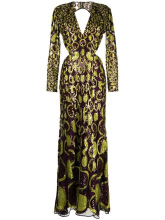 Elie Saab robe longue brod&eacute;e &agrave; dos ouvert