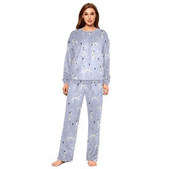 Alaza Ensemble de pyjama en polaire pour femme - Motif dalmatien violet - Coeur - Manches longues - Vêtements de nuit 2 pièces - Pyjama thermique super doux