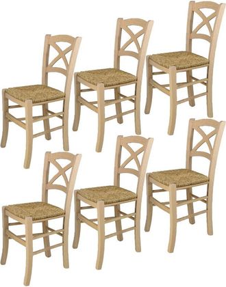 Tommychairs Tommychairs - Set 6 chaises cross pour cuisine, bar et salle &agrave; manger, robuste structure en bois de h&ecirc;tre poli, non trait&eacute;, 100% naturel et assise en
