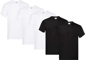 Fruit Of The Loom Herren T-Shirt Original T M L XL XXL 3XL 4XL 5XL auch Farbsets, 3Weiss 2Schwarz, XXL (5er Pack) + 1HL-Kauf Notizblock
