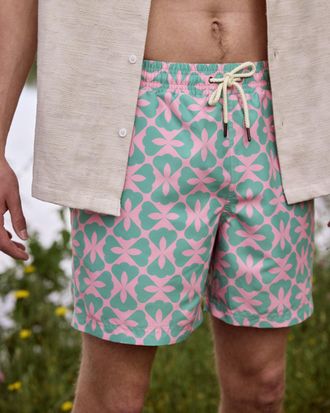 Faguo Short de bain vert clair et rose