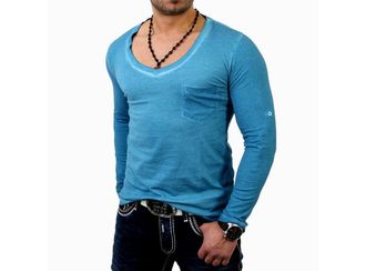Reslad Langarmshirt Reslad Herren V-Neck Longshirt RS-4002 (1-tlg) Langarmshirt mit großem Auschnitt