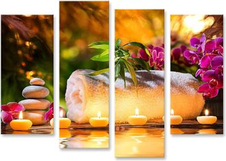 Islandburner Bild auf Leinwand Spa Massage Im Garten Kerzen Und Wasser Wandbild Poster Kunstdruck Bilder