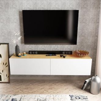 Hanah Home Scandinavian TV Stand, White & Walnut, 159.7 cm | 100% Melamine Coated Particle Board, 18 mm Thick | Stylish & Functional for Modern Living Rooms