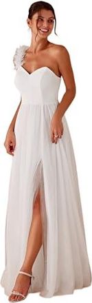 Ever-pretty Robe de Demoiselle dhonneur Jupe Fendue sans Manches Robe Longue Trapèze pour Femme Blanc 36