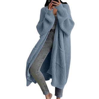 Generic Cardigan long surdimensionn&eacute; pour femme, l&eacute;ger avec poche pour lautomne et lhiver, bleu clair, 5XL