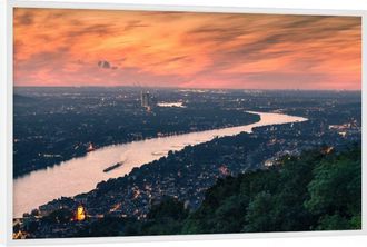 artboxONE Poster mit weißem Rahmen 30x20 cm Städte Der Rhein 10 - Bild Rhein Abendrot Bonn