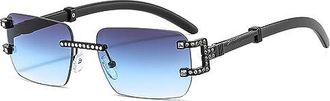 Generic Lunettes de soleil de coupe diamant rétro sans cadre de luxe dégradé lunettes de soleil tendance carrées hommes femmes, C06 Noir.Gris Bleu, Taille uni