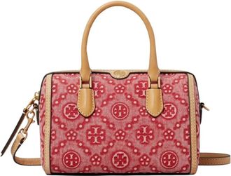 Tory Burch Femme, Sacs, Rouge, Taille: ONE Size T Monogram Denim Petite Barrel Bag