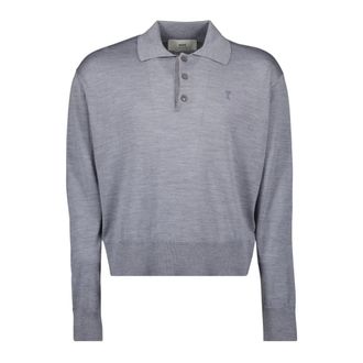 Ami Herz Polo Grau Wolle Seide - - Tops - Herren - Grau - XL