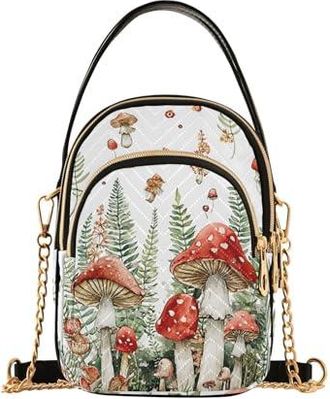 Mnsruu Sac à bandoulière pour femme - Motif champignons et plantes - Petit sac à bandoulière avec sangle réglable
