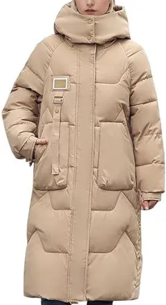 Generic Manteau Long Hiver Femme Winter Coats For Women Manteau En Duvet Épais à Capuche Détachable Couleur Unie Longueur Moyenne Dessus Du Genou Avec Doubles