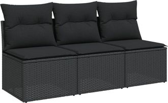 vidaXL Canapé de jardin avec coussins 3 places noir résine tressée Vidaxl