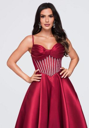 Ombre Abendkleid Damen Abendkleid Maxi mit Herz-Ausschnitt Bordeaux XL (kein Set, 1-tlg) in Unifarbe