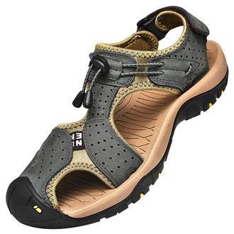 Rismart Herren Closed Zu Draussen Sport Trekking Schuhe Leder Sandalen SN1505(Dunkel Grau,44.5 EU)