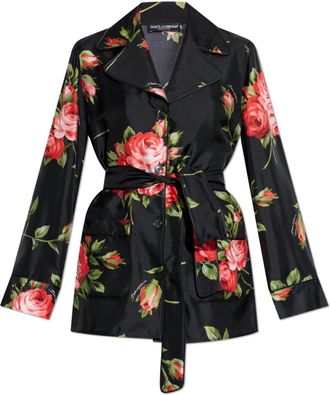 Dolce & Gabbana Femme, Blouses et Chemises, Noir, Taille: 34 FR Chemise en soie avec ceinture