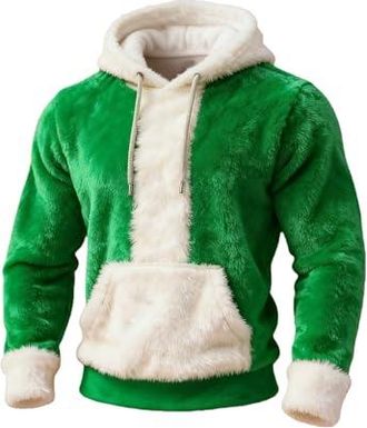 Generic Sweat à capuche de Noël pour homme en peluche douce, pull chaud en flanelle pour homme UK patchwork poignets côtelés drôle fantaisie mode vacances fêt