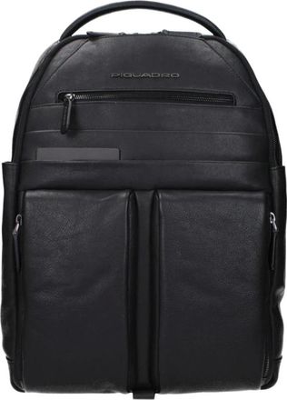 Piquadro Homme, Sacs, Noir, Taille: ONE Size Sac à dos en cuir noir avec plusieurs compartiments