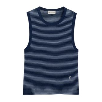 Ami Gestreiftes &auml;rmelloses Oberteil - - Tops - Damen - Blau - S