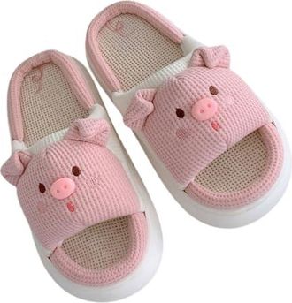 Yardwe Pantoufles Femme Lin Respirant avec Semelle &Eacute;paisse Douce Confort Int&eacute;rieur Toute Saison Maison L&eacute;gers et Mignons