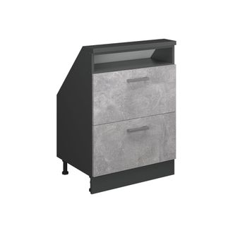 Vicco K&uuml;chenschrank f&uuml;r Dachschr&auml;gen R-Line, Beton/Anthrazit, 60 cm mit 2 Schubladen