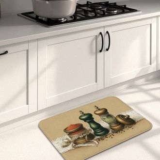 Generic Vintage-Gewürz-Küchenmatten für Boden, Retro-Pfeffer und Gewürzgläser, weiche Matten, gepolstert, bequem, waschbar, rutschfest, für Küchenspüle, Kochr