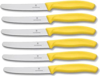 Victorinox by Swiss Army 6 St&uuml;ck Tafelmesser - K&uuml;chenmesser - Br&ouml;tchenmesser Swiss Classic mit Wellenschliff - Swiss Made - Gelb
