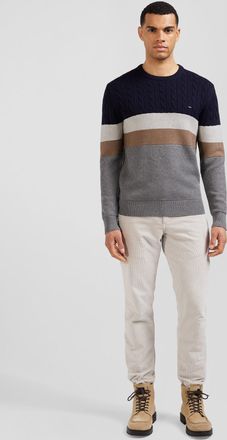 Eden Park Pull Col Rond En Laine Et Coton Gris &Agrave; Jeux De Maille Coupe Regular